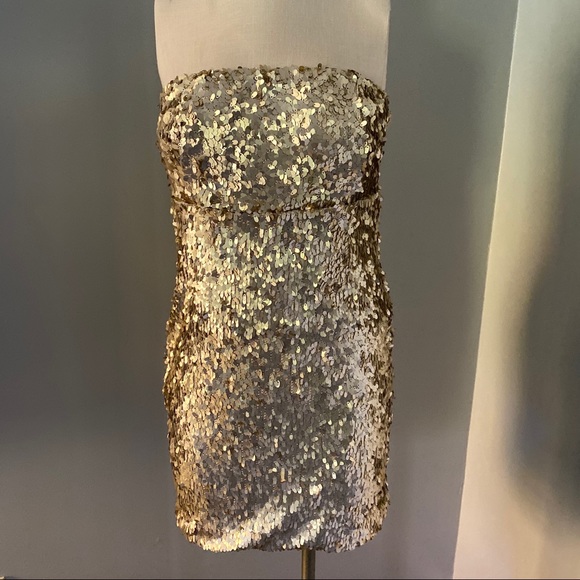 Sparkle & Fade | Dresses | New Sparkle Fade Gold Sequin Dress Strapless ...
